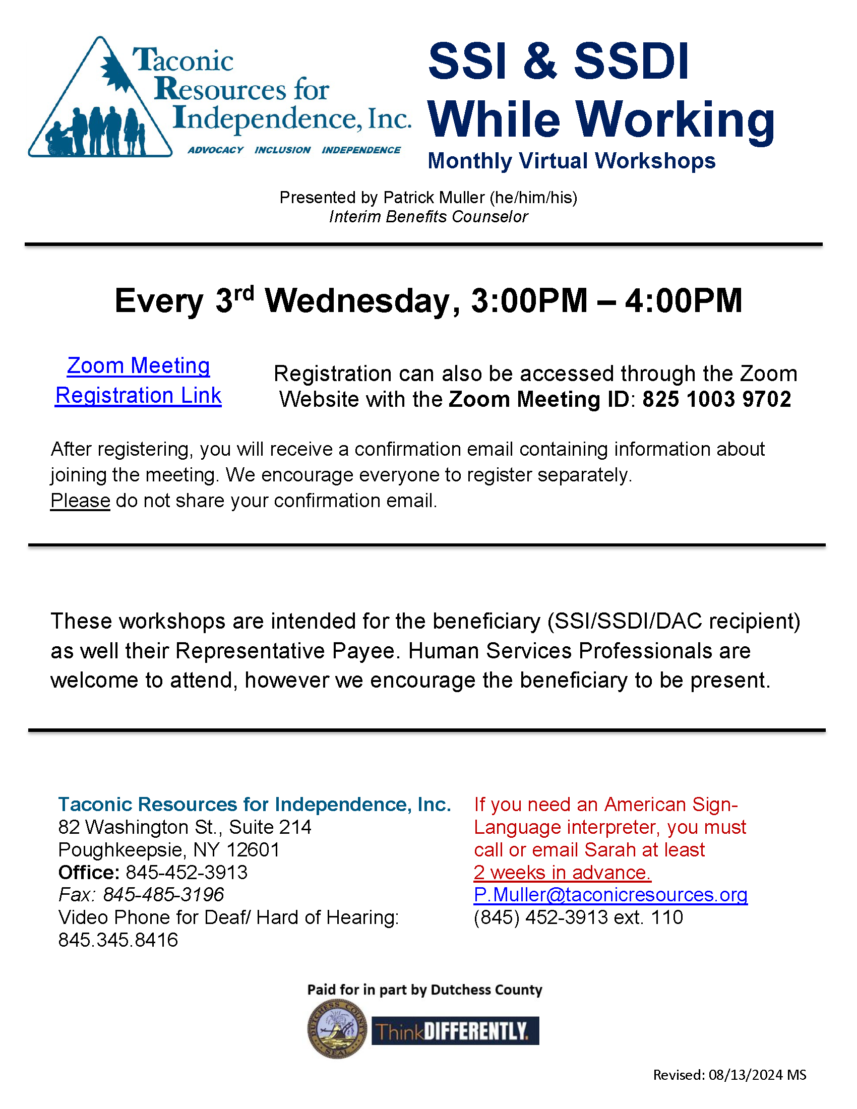 TACONIC RESOURCES FOR INDEPENDENCE, INC.